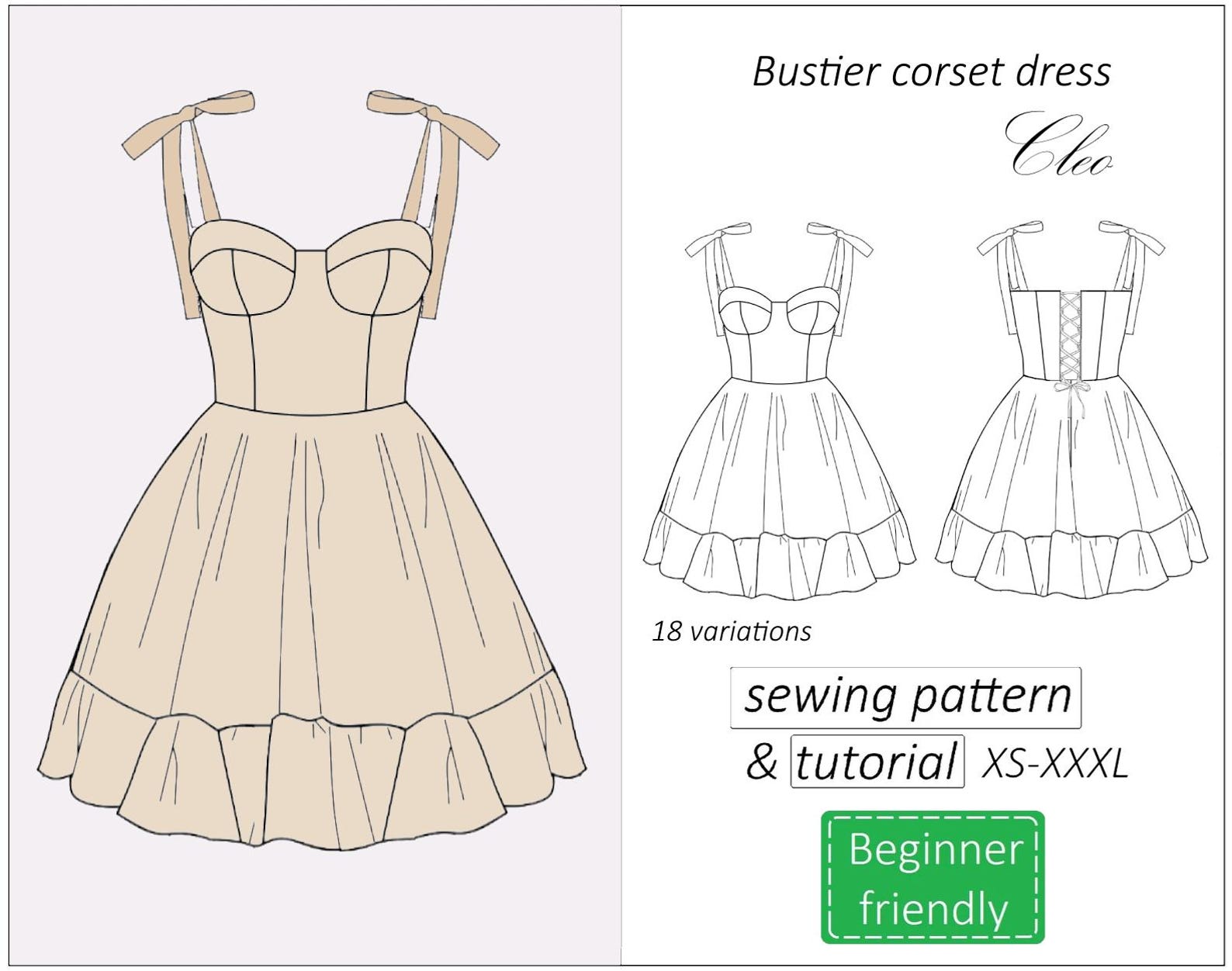 Corset Dress Pattern Cleo, Graduation Prom Bustier Dress Sewing Pattern ...