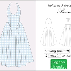 Halter Neck Dress Pattern Bonnie, Open Back Dress Sewing Pattern PDF, Prom Graduation Dress ...