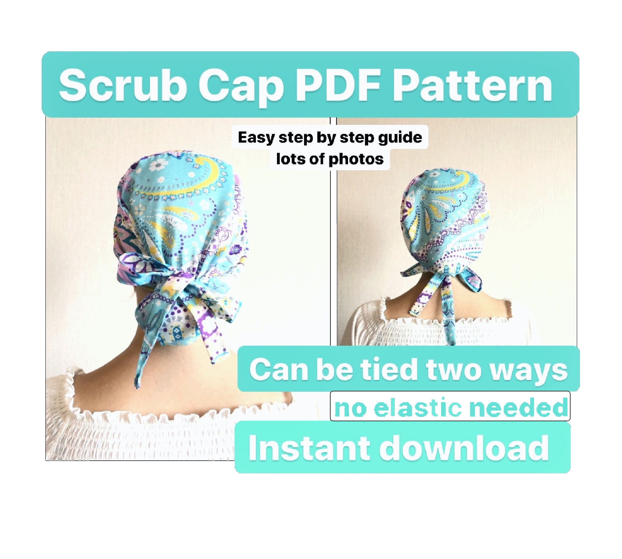 Scrub Cap Pattern, Scrub Hat Sewing Pattern Scrub Cap Ponytail PDF ...