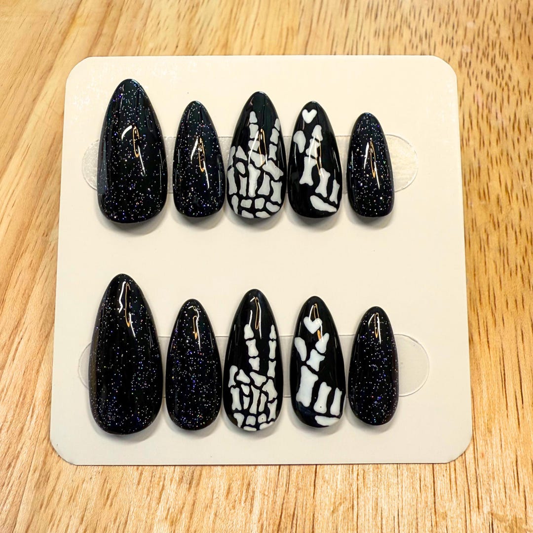 Black Sparkly Skeleton Gel Press-on Nails - Etsy