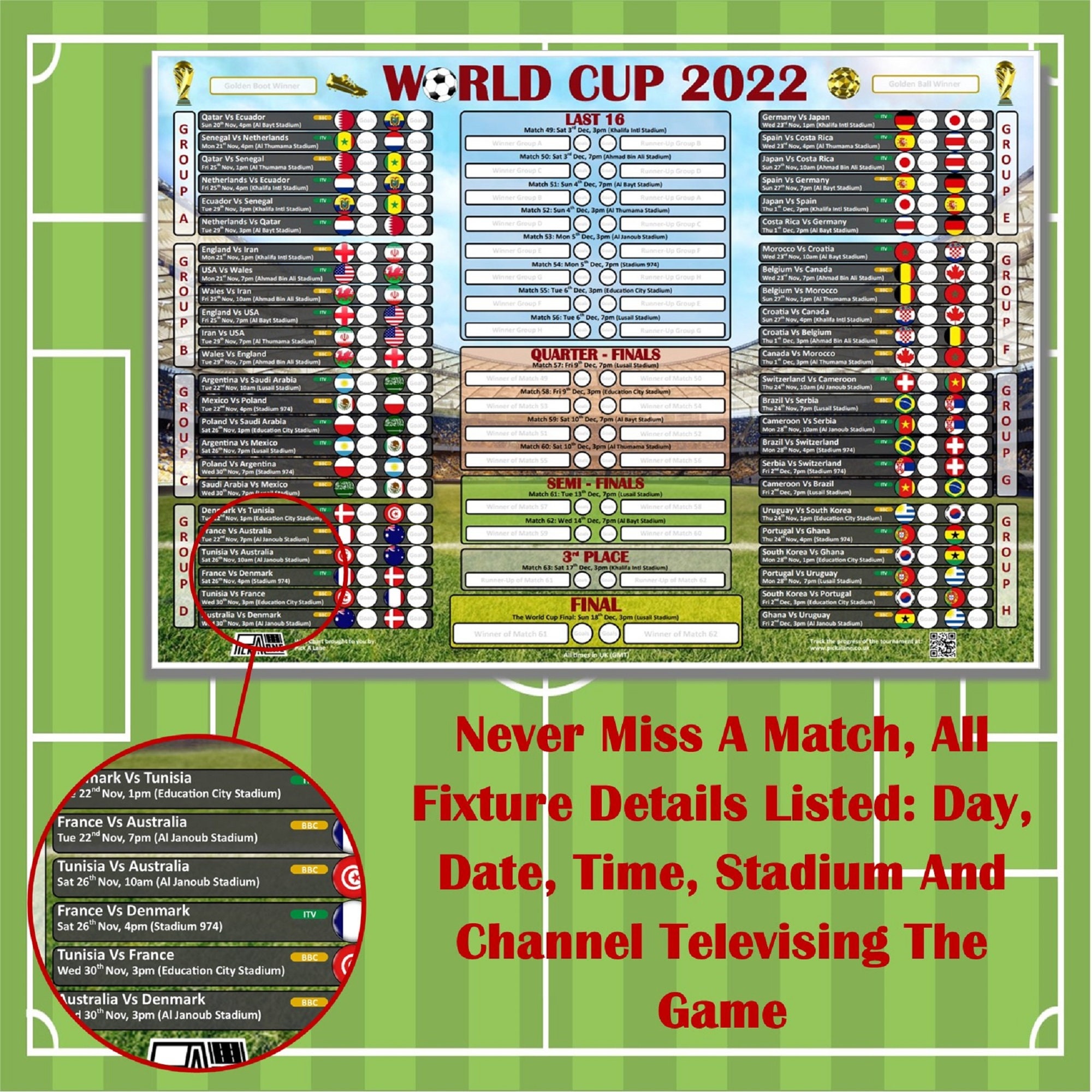 World Cup 2022 Wall Chart And Sweepstake Kit Includes Etsy Uk