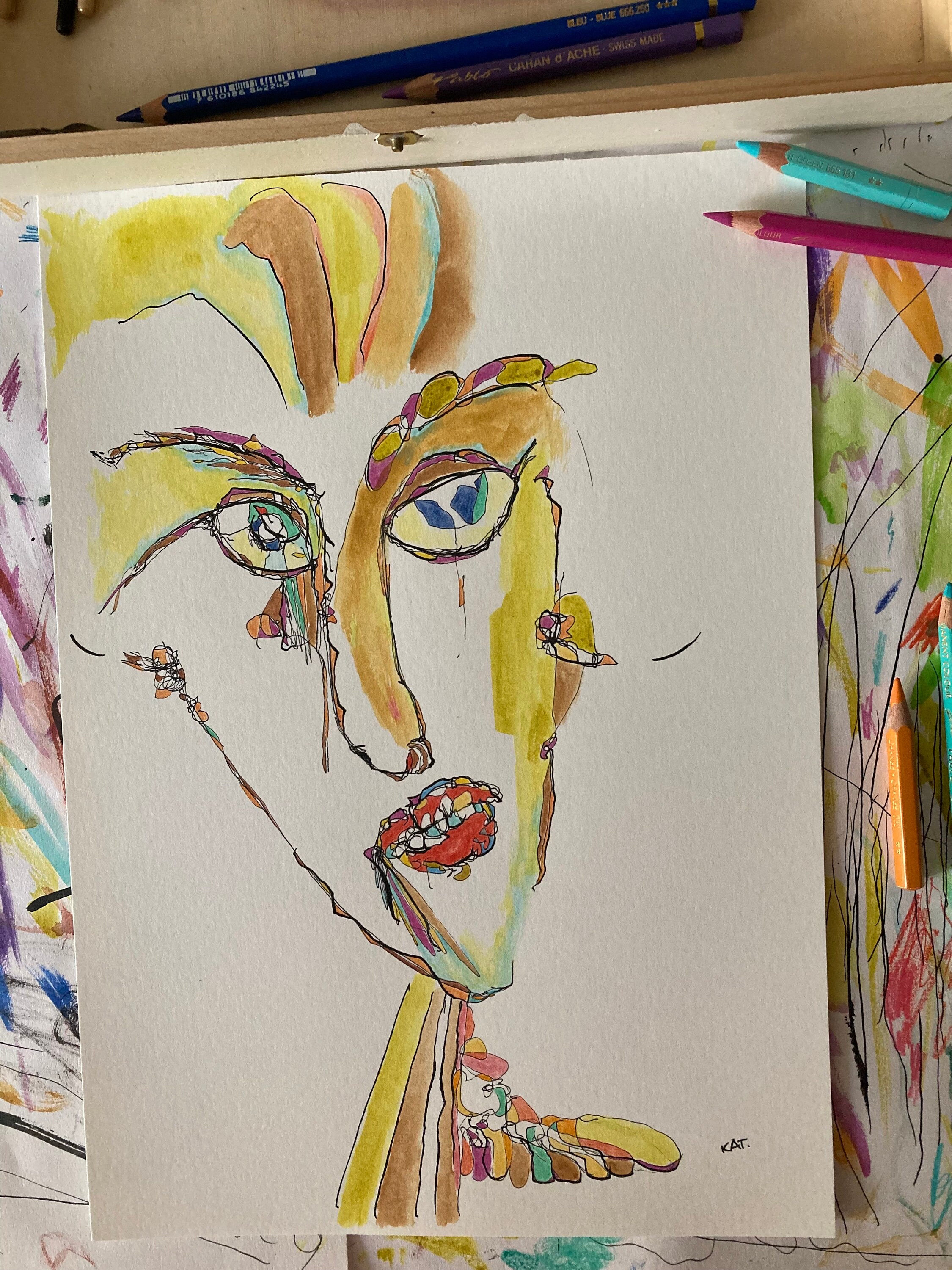 Abstract Art Original, Drawing of a Face, Small Modern Wall Art ...