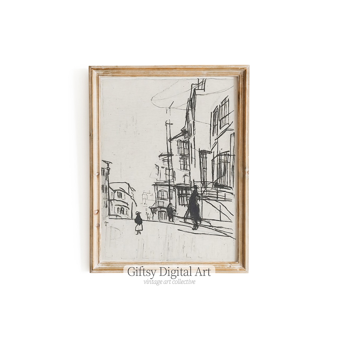 Vintage Line Design | Architecture Cityscape | Antique Sketch Art ...