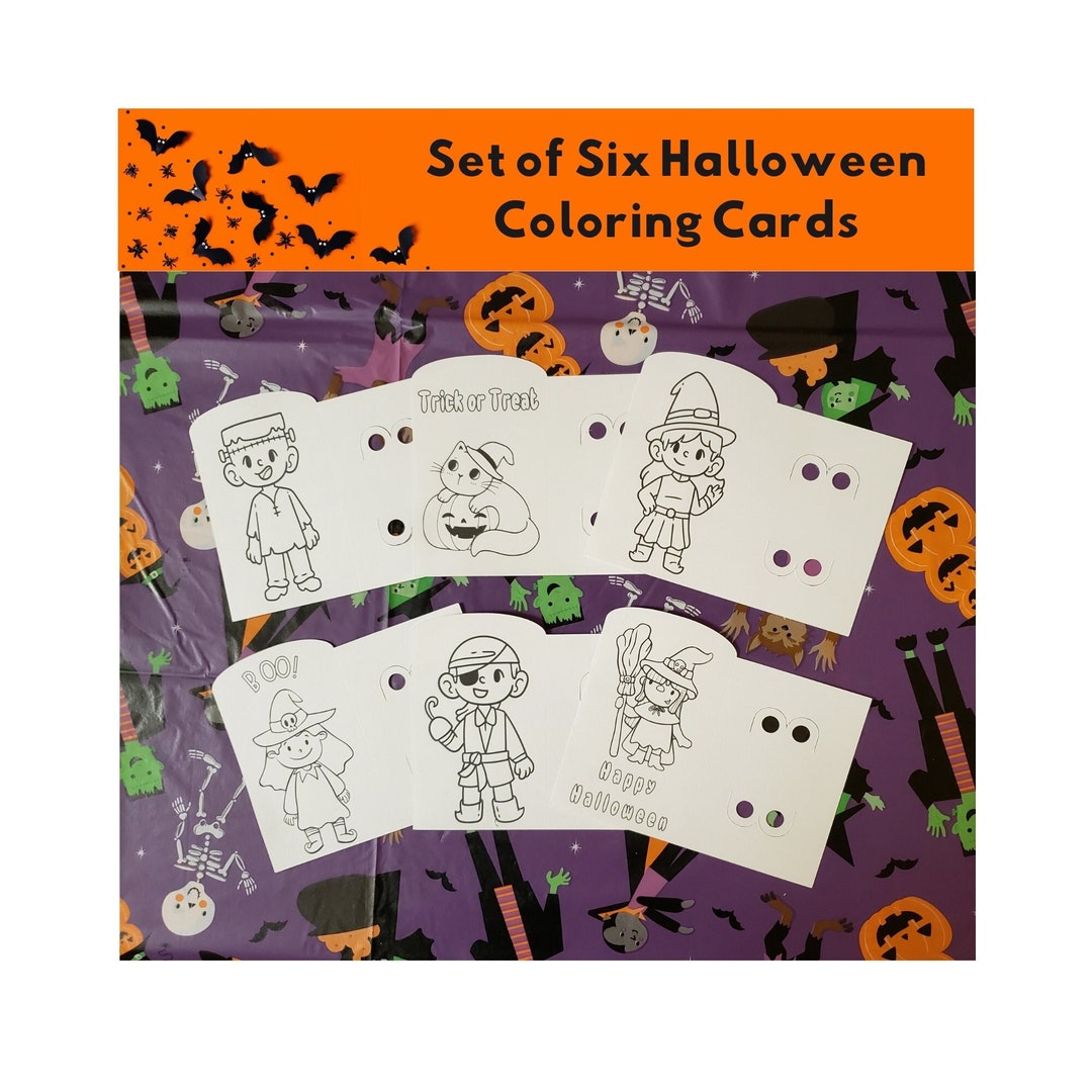 Happy Halloween Coloring Cards, Halloween Crayon Holder, Set of 6, Non ...