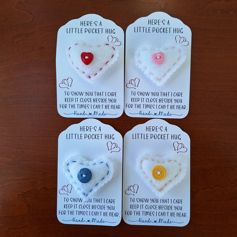 Pocket Hugs, Felt Pocket Heart, Handmade Gift, Pocket Charm, Stocking ...