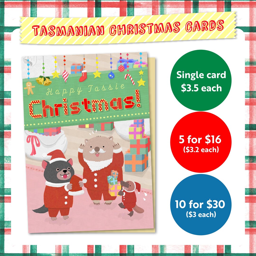 Tasmanian Themed Christmas Cards / Wombat, Tasmanian Devil, Echidna ...
