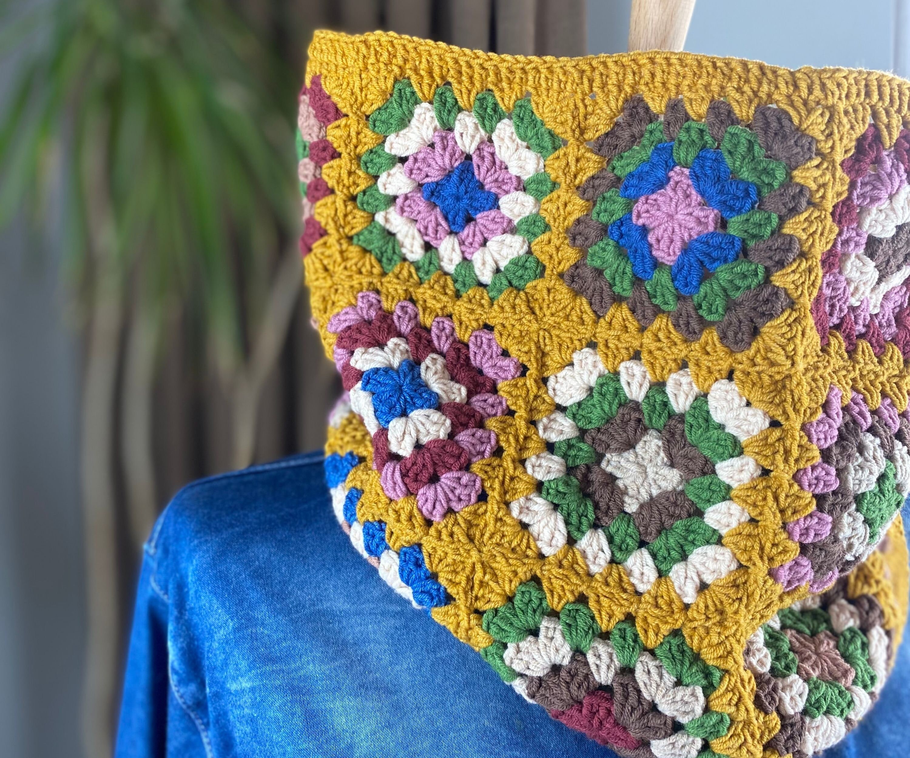 Crochet Scarf, Granny Square Scarf, Granny Square Cowl Neck Warmer ...