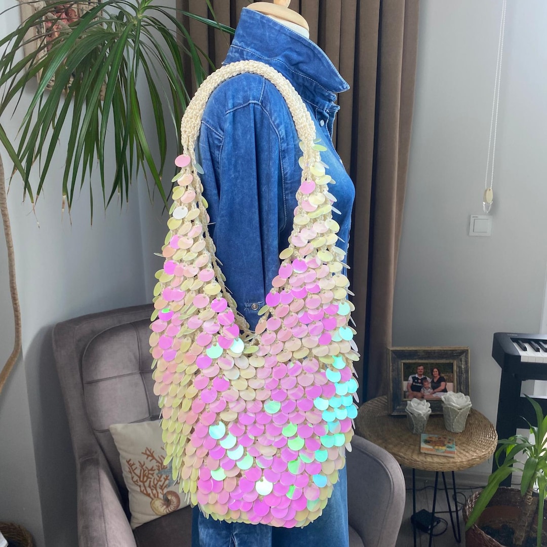 Crochet Sequin Shoulder Bag: Handmade Glitter Sparkle Knitted Bag - Etsy