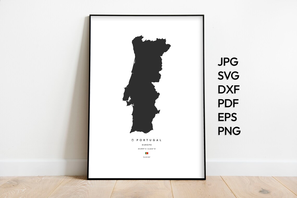 Portugal Map Svg Png Pdf Dxf Eps Portugal Print Portugal - Etsy