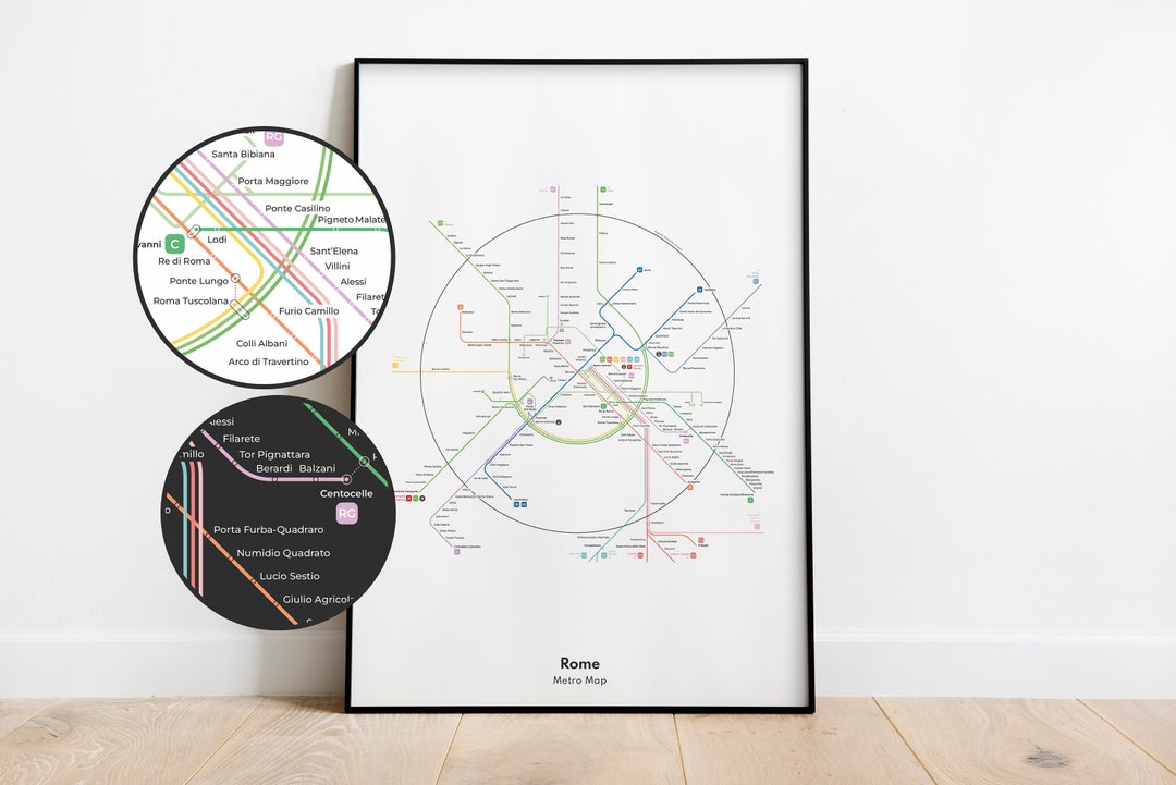 Rome Metro Map Poster Metropolitane De Roma Rome Subway - Etsy