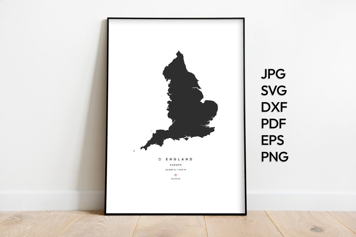England Map Svg Png Pdf Dxf Eps England Print England - Etsy