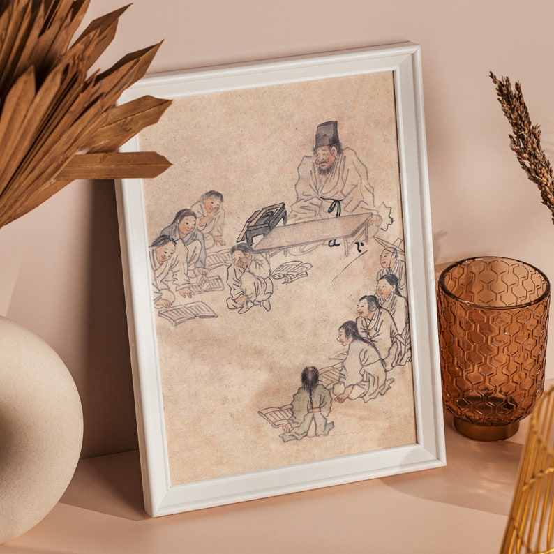 Traditional Korean Wall Art by Kim Hong-do Teacher Students at School ...