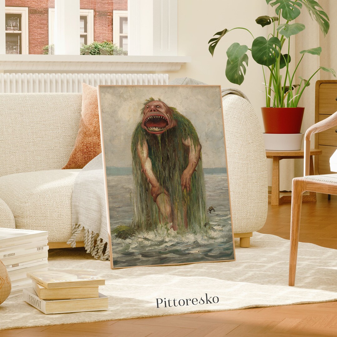 Sea Monster Art Gothic Wall Decor, Nordic Mythology Monster Surrealist ...