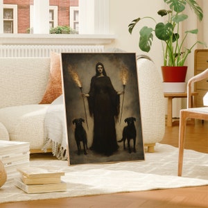 The Greek Goddess Hecate With Two Black Dogs and Torches Digital Wall ...