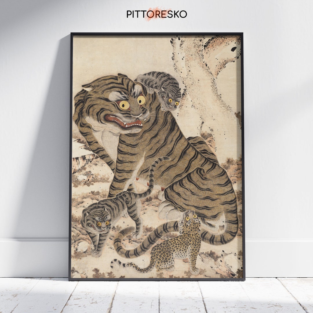 Vintage Korean Minhwa Tiger Art Print, Traditional South Korean Folk ...
