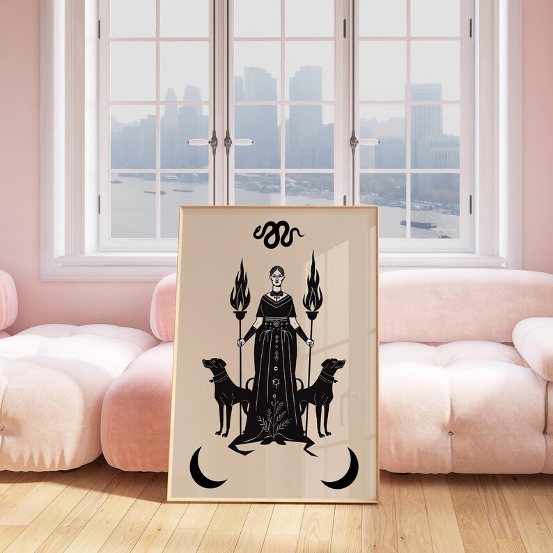 Digital Print Hecate With Black Dogs Torches Moon and Snake, Greek ...