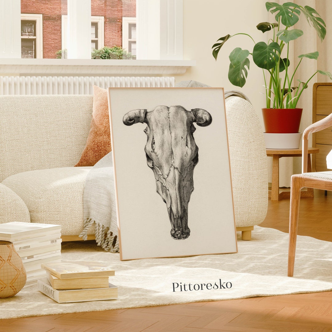 Cow Skull Wall Art by Jean Bernard Macabre Painting, Gothic Skull Print ...
