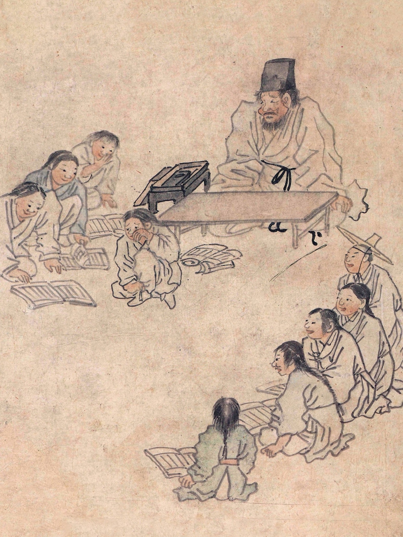 Traditional Korean Wall Art by Kim Hong-do Teacher Students at School ...