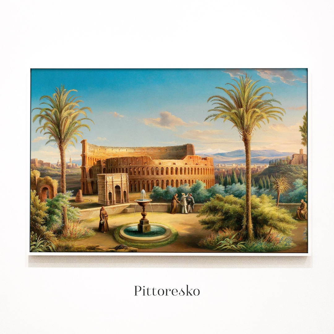 Vintage Rome Art Print Colosseum Painting, Italian Landscape Aesthetic ...