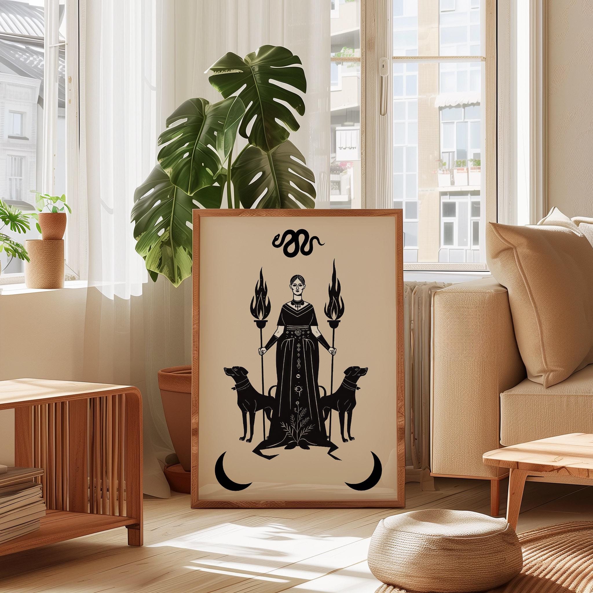 Digital Print Hecate With Black Dogs Torches Moon and Snake, Greek ...