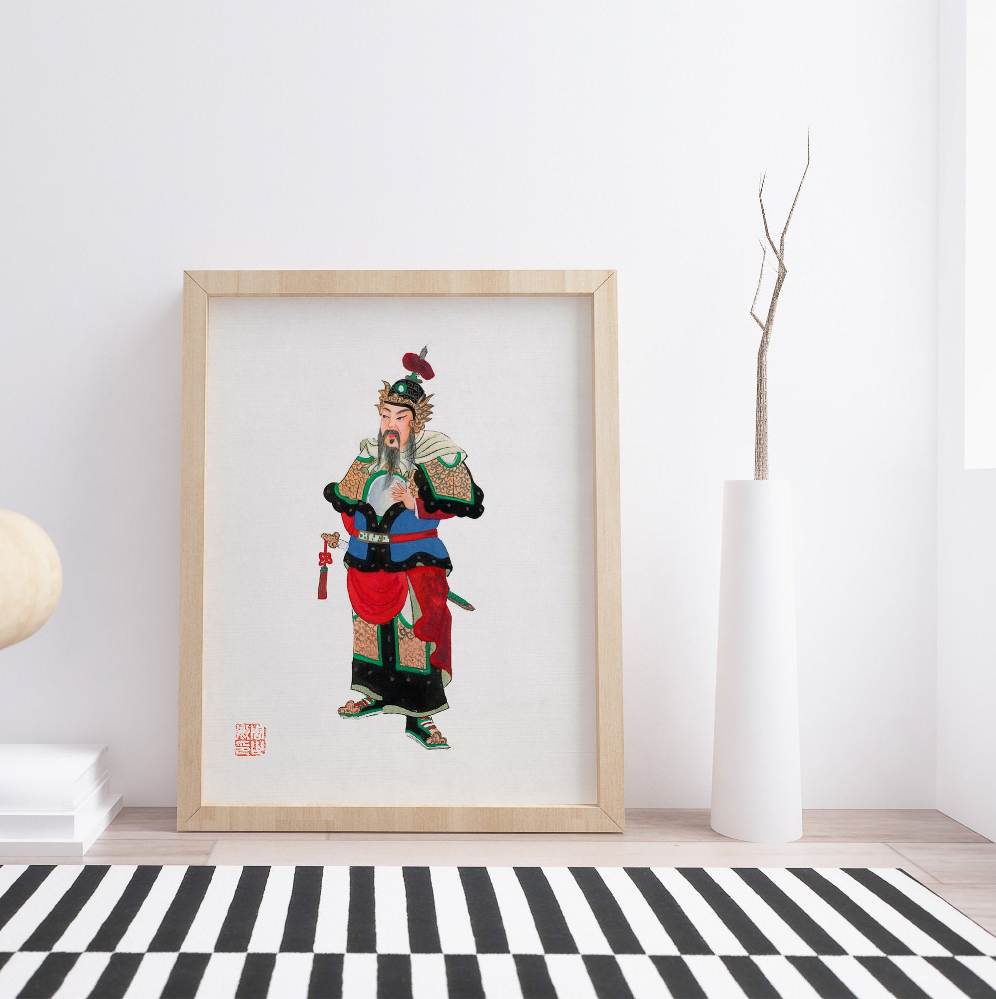 Vintage Qing Military Painting Portrait Chinese Warrior in Uniform ...