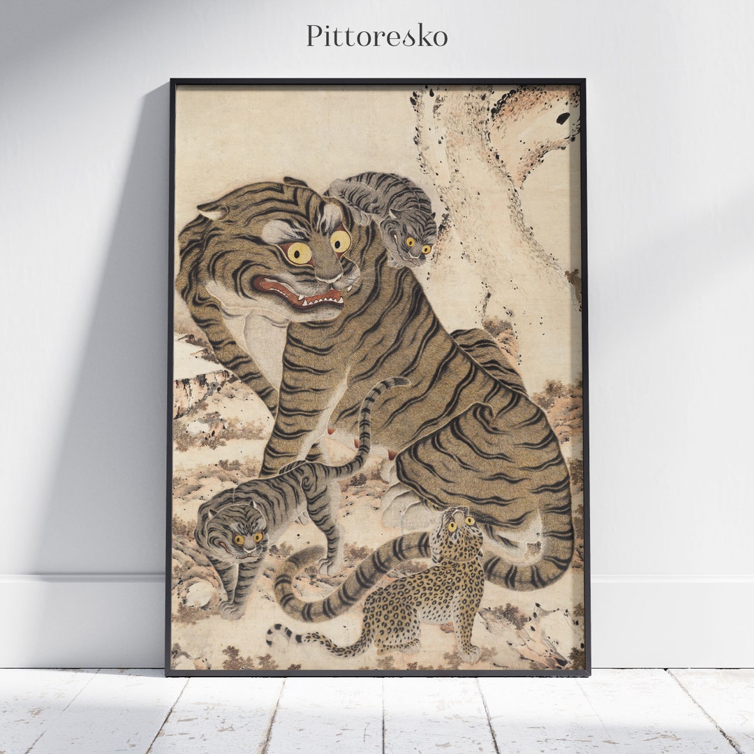 Vintage Korean Minhwa Tiger Art Print, Traditional South Korean Folk ...
