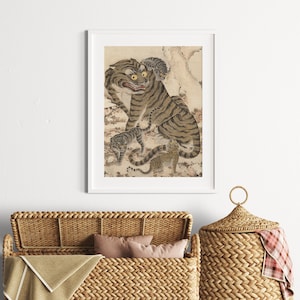 Vintage Korean Minhwa Tiger Art Print, Traditional South Korean Folk ...