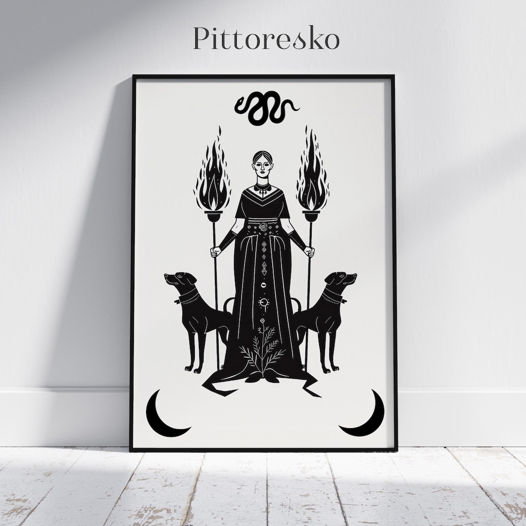 Hecate Digital Wall Art With Dogs, Torches, Moon and Snake, Witchy ...