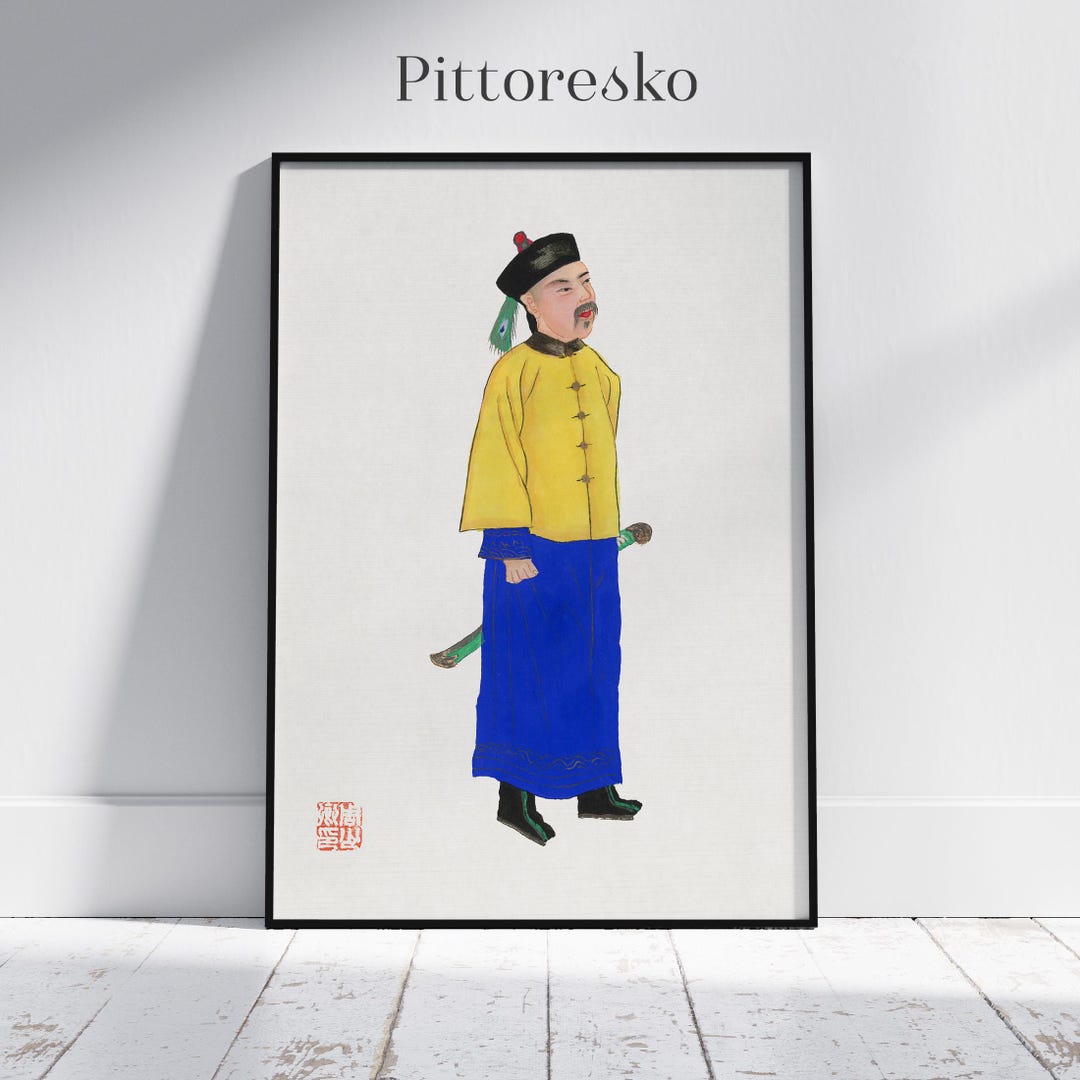 Vintage Digital Wall Art Chinese Soldier in Traditional Uniform, Qing ...