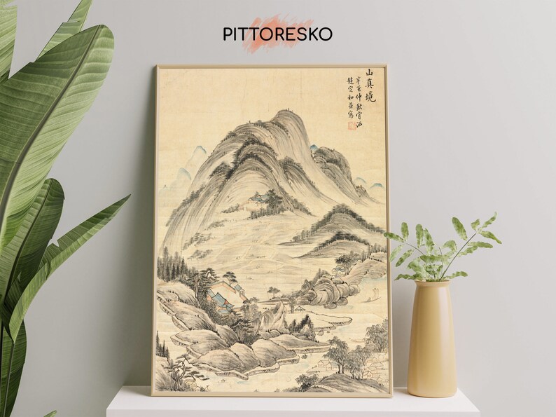 Korean Wall Art Traditional Landscape With Mountains and River - Etsy