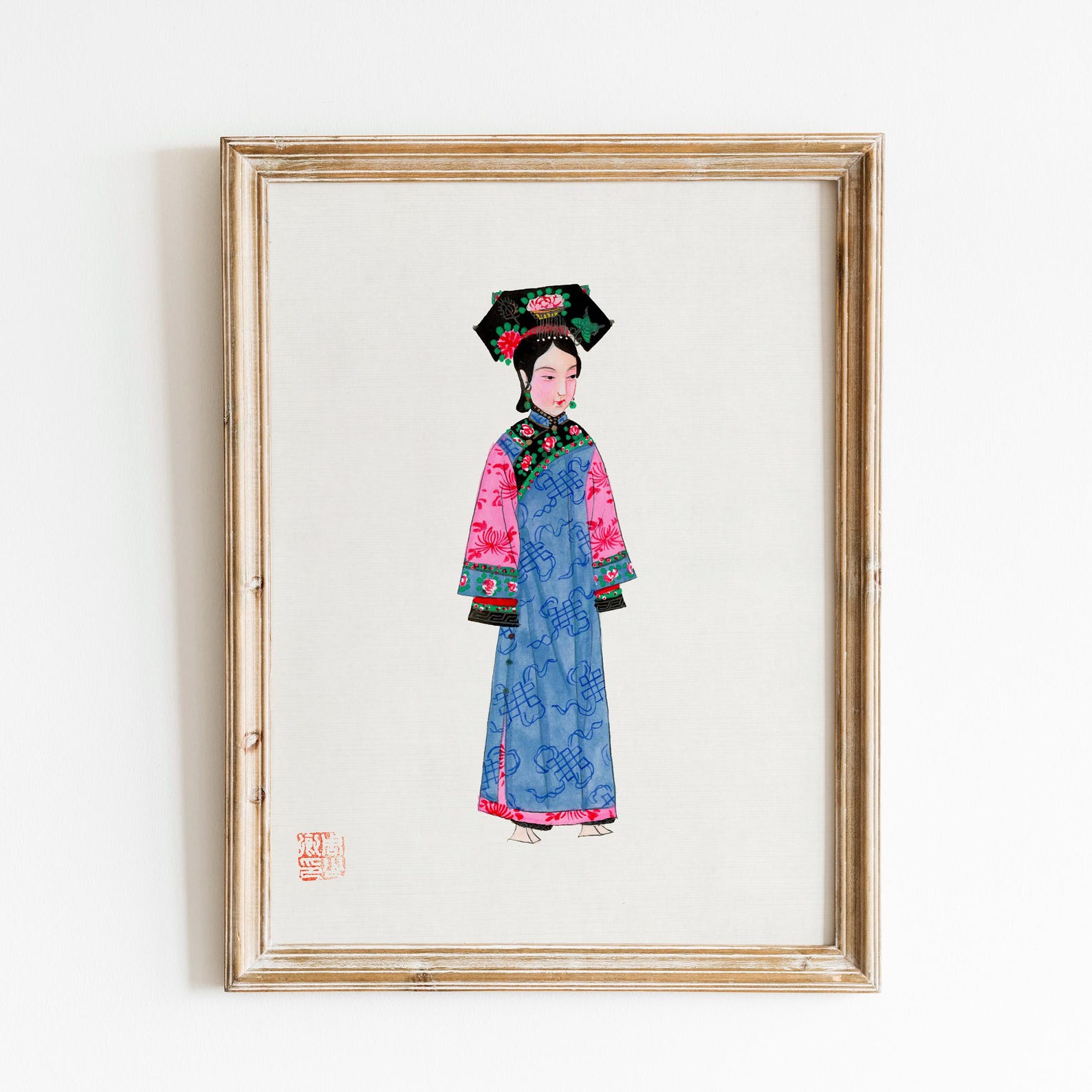 Chinese Digital Print Noblewoman in Traditional Dress of the Qing ...