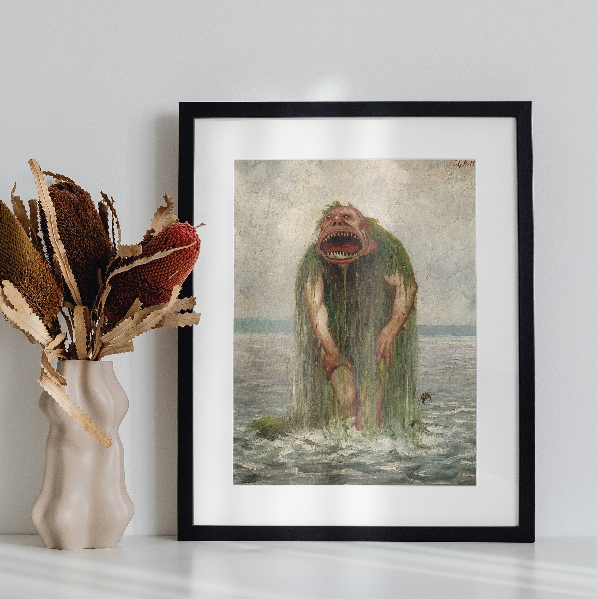 Sea Monster Art Gothic Wall Decor, Nordic Mythology Monster Surrealist ...