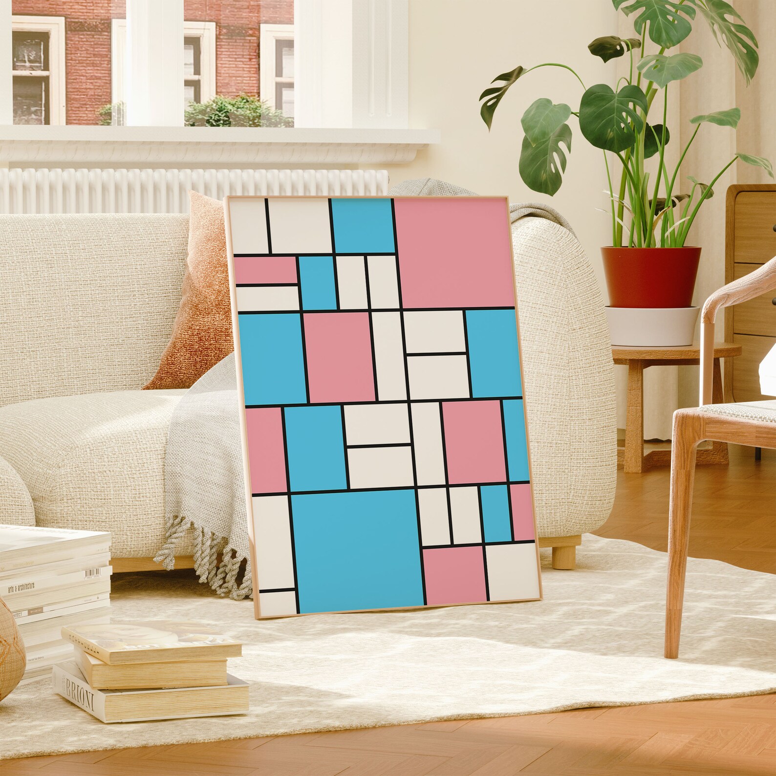 Abstract Trans Pride Flag Wall Art Inspired by Bauhaus Piet Mondrian ...
