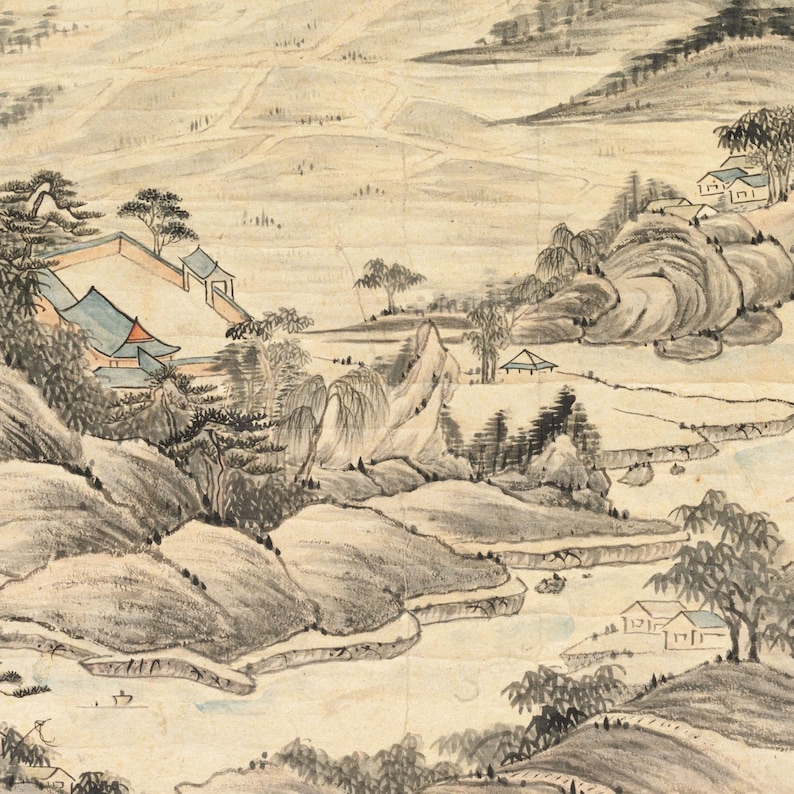 Korean Wall Art Traditional Landscape With Mountains and River Stream ...