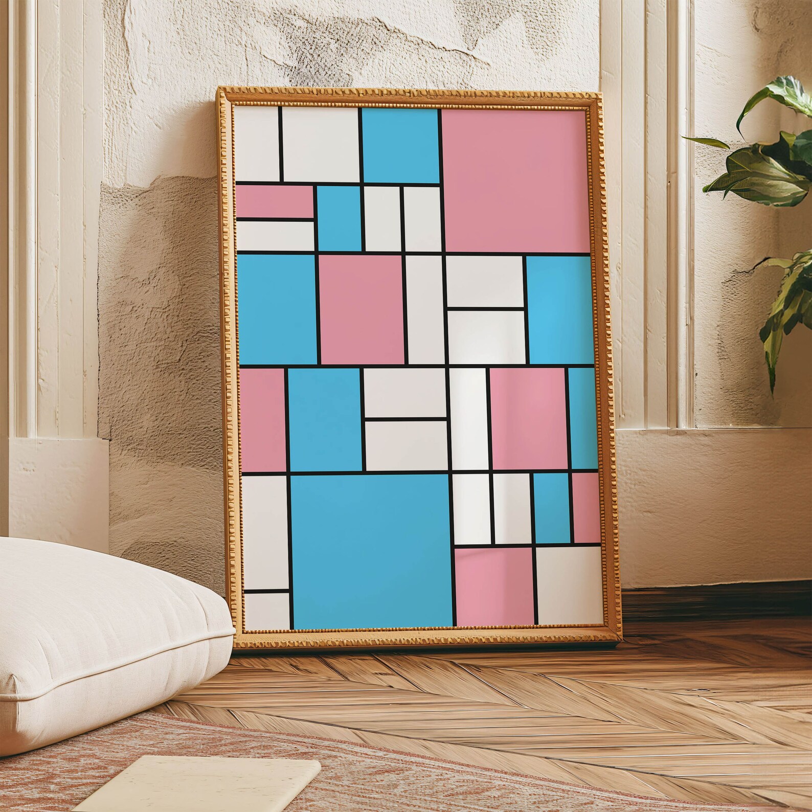 Abstract Trans Pride Flag Wall Art Inspired by Bauhaus Piet Mondrian ...