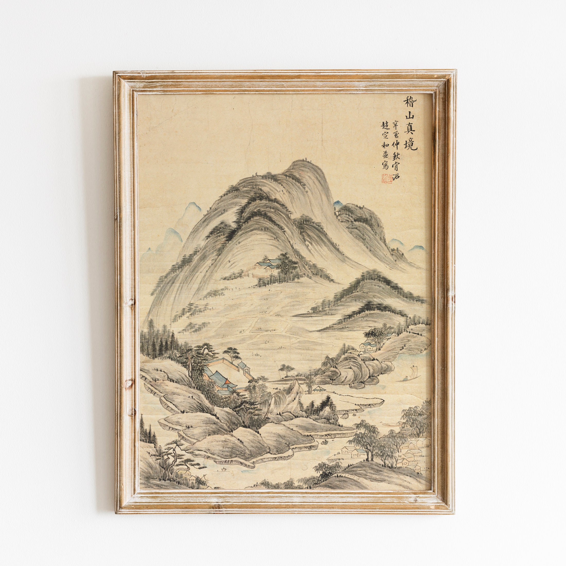 Korean Wall Art Traditional Landscape With Mountains and River Stream ...