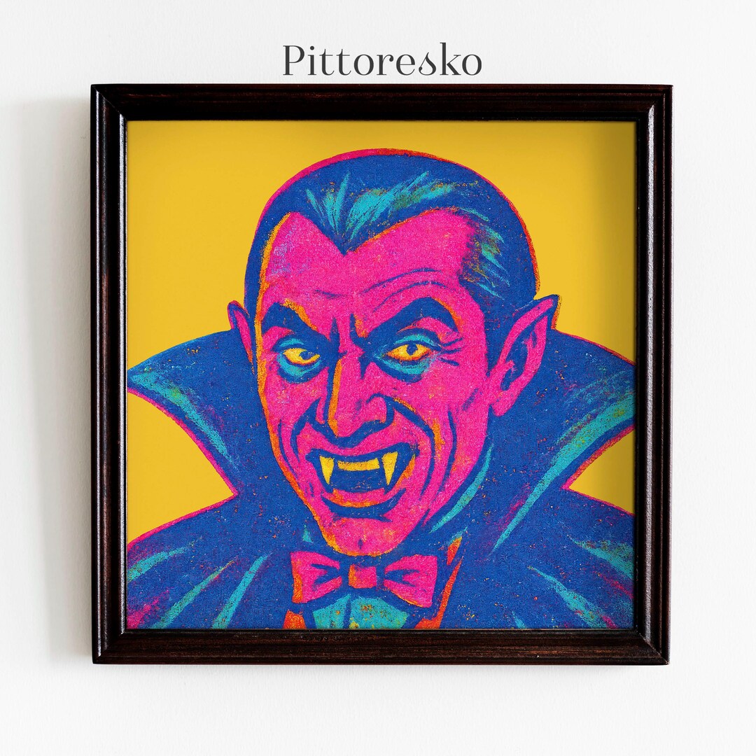 Vampire Pop Art Digital Print With Neon Tones, Weird Dracula Portrait ...