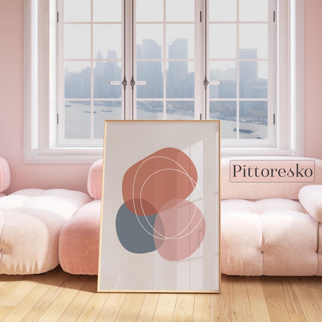 Oversized Boho Wall Art in Terracotta, Blush and Blue, Abstract ...
