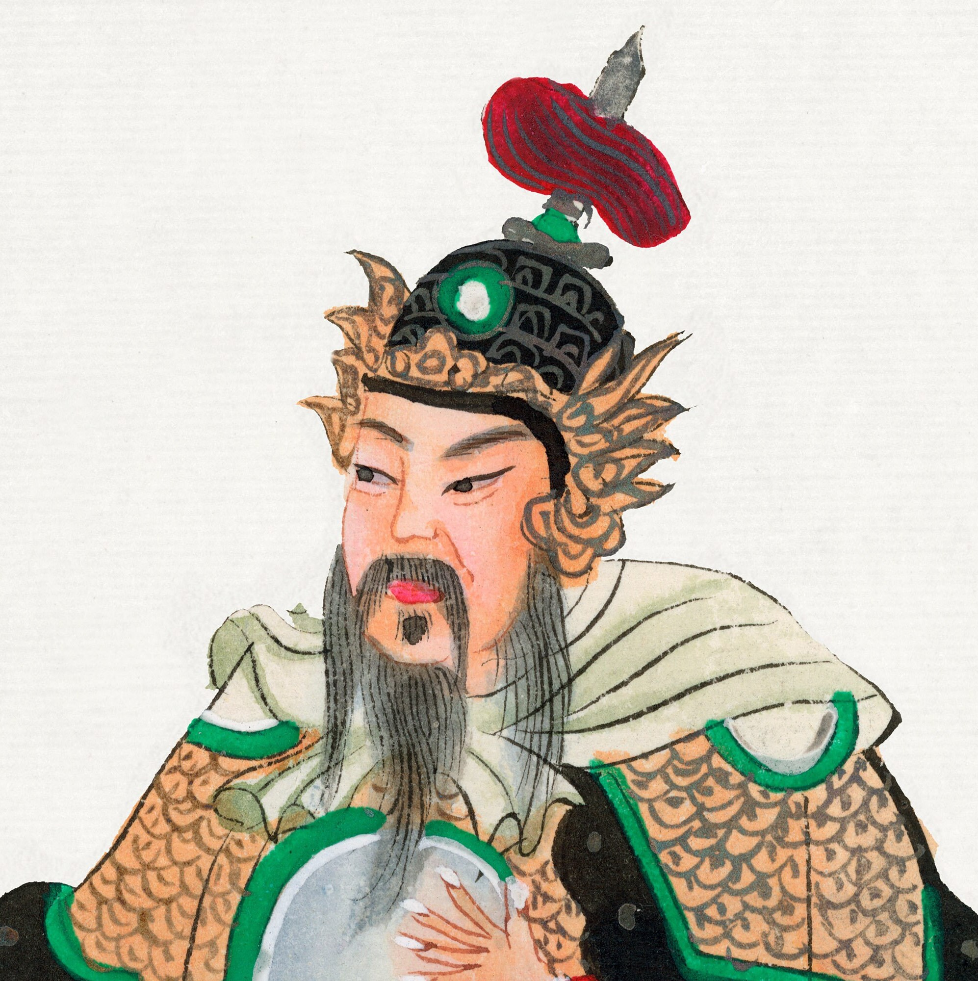Vintage Qing Military Painting Portrait Chinese Warrior in Uniform ...