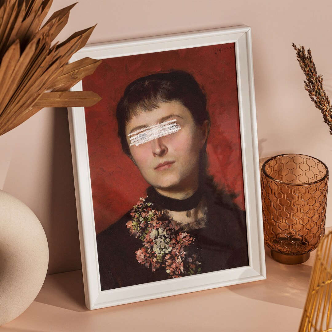 Vintage Polish Altered Art Print Blindfolded Woman Portrait for Classic ...