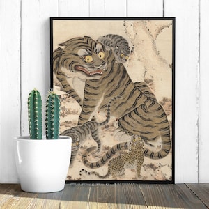 Vintage Korean Minhwa Tiger Art Print, Traditional South Korean Folk ...