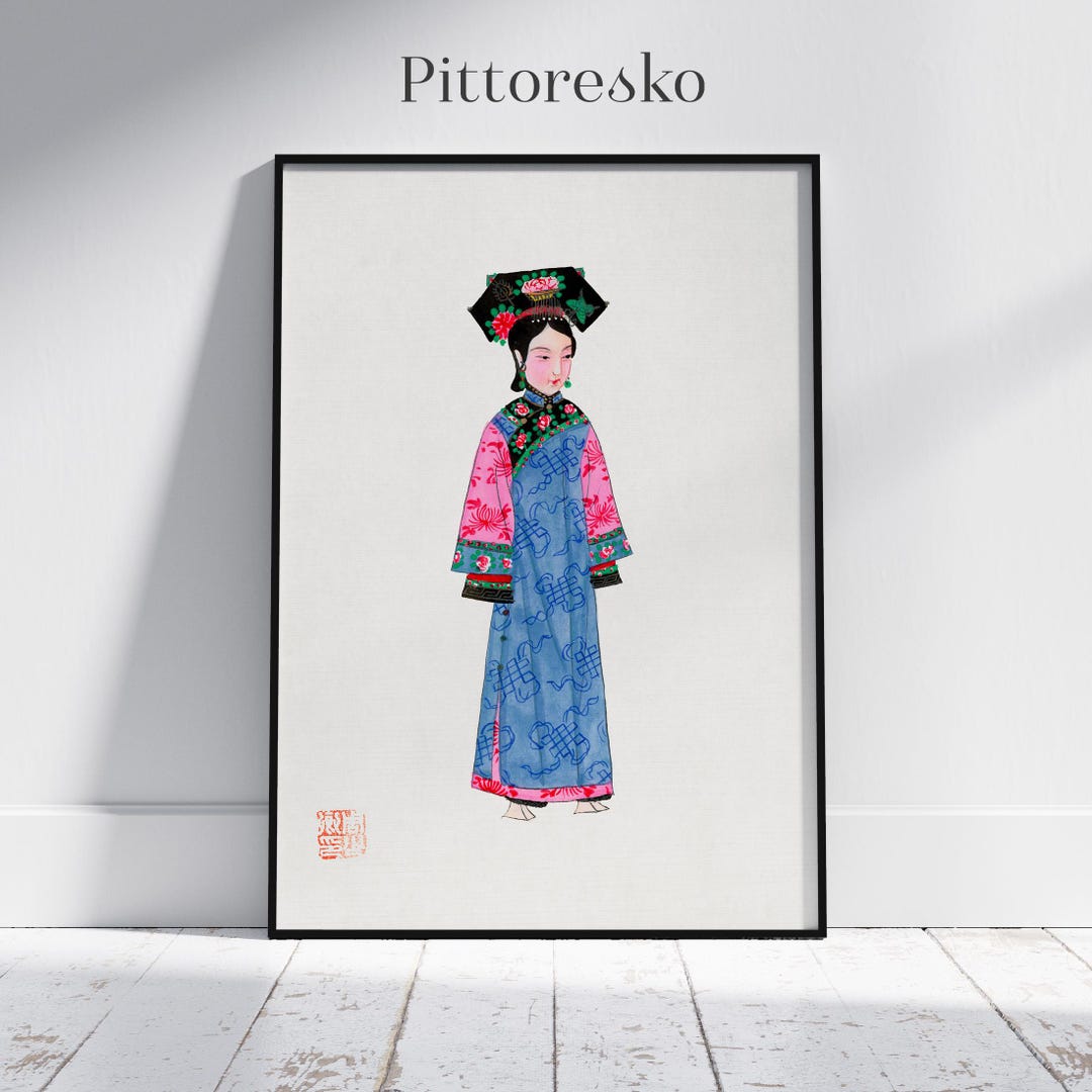 Chinese Digital Print Noblewoman in Traditional Dress of the Qing ...