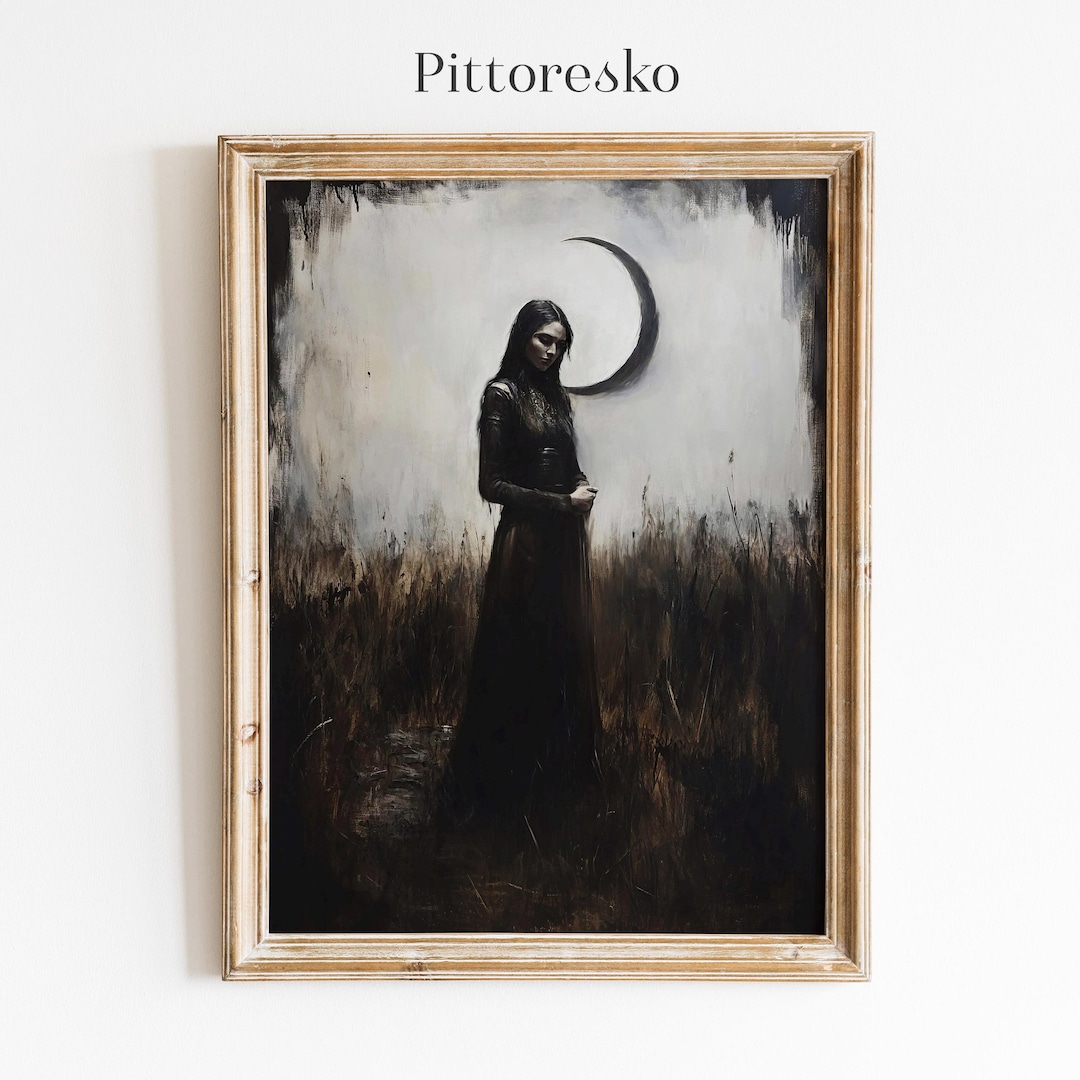 Gothic Moon Goddess Digital Print, Artemis Priestess of Crescent Moon ...