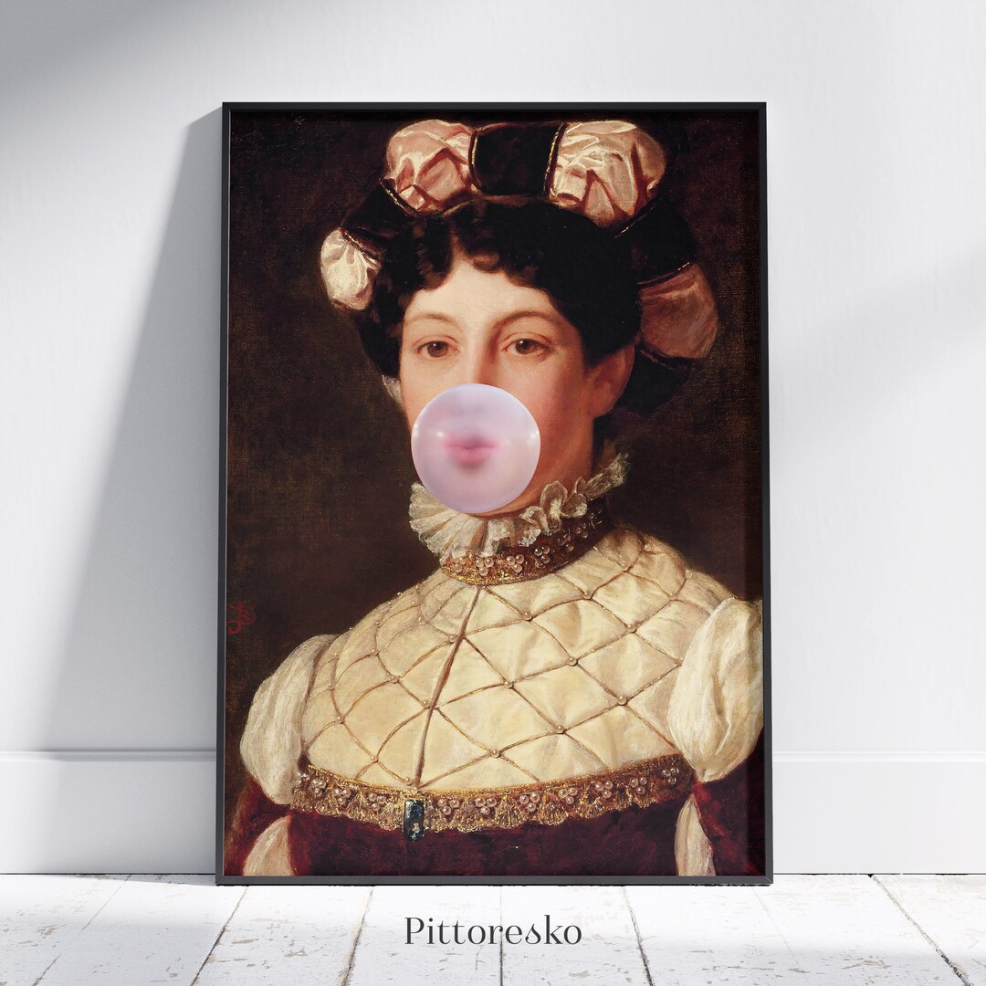 Altered Art Print Victorian Lady Portrait With Bubblegum Bubble ...