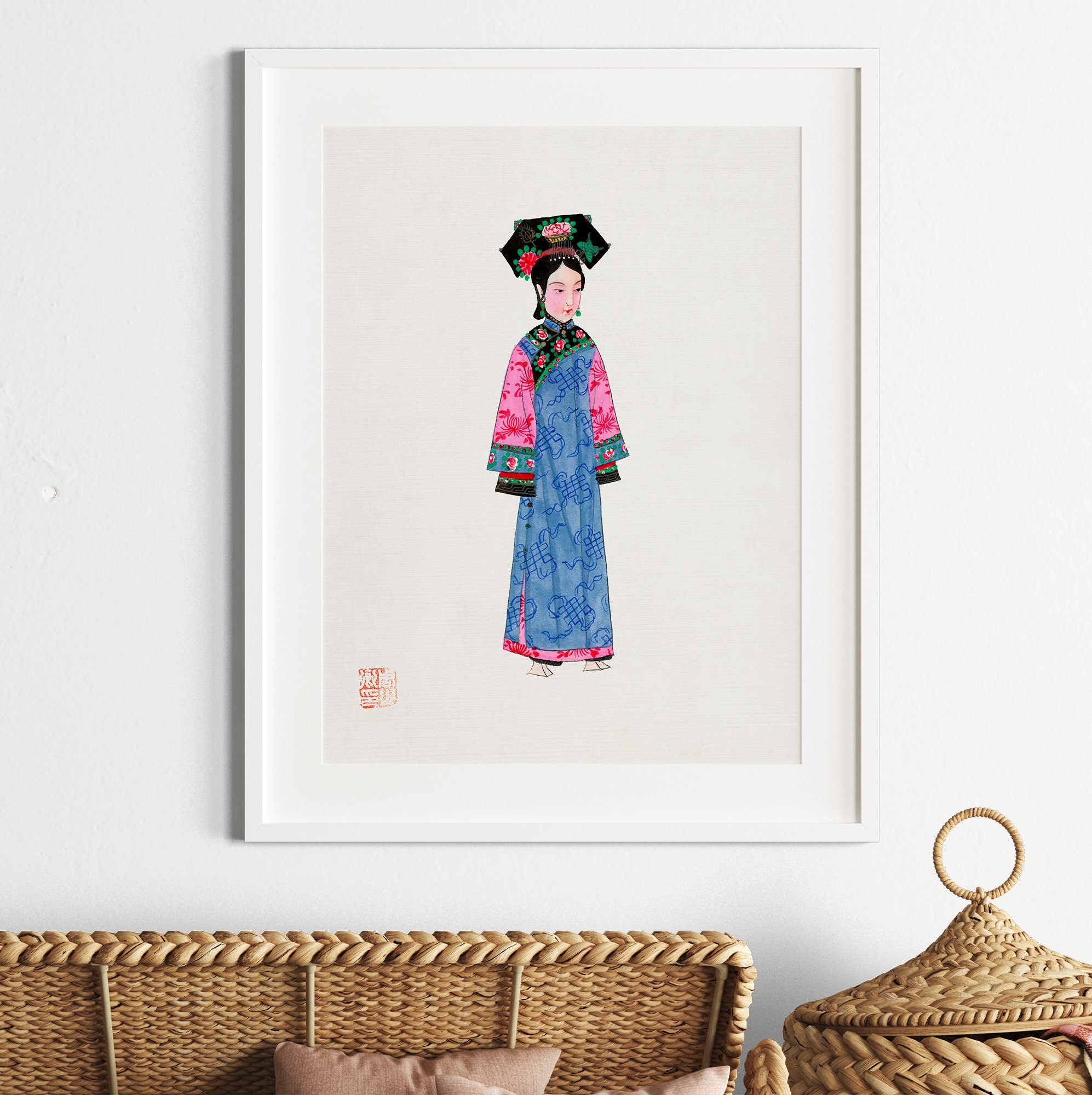 Chinese Digital Print Noblewoman in Traditional Dress of the Qing ...