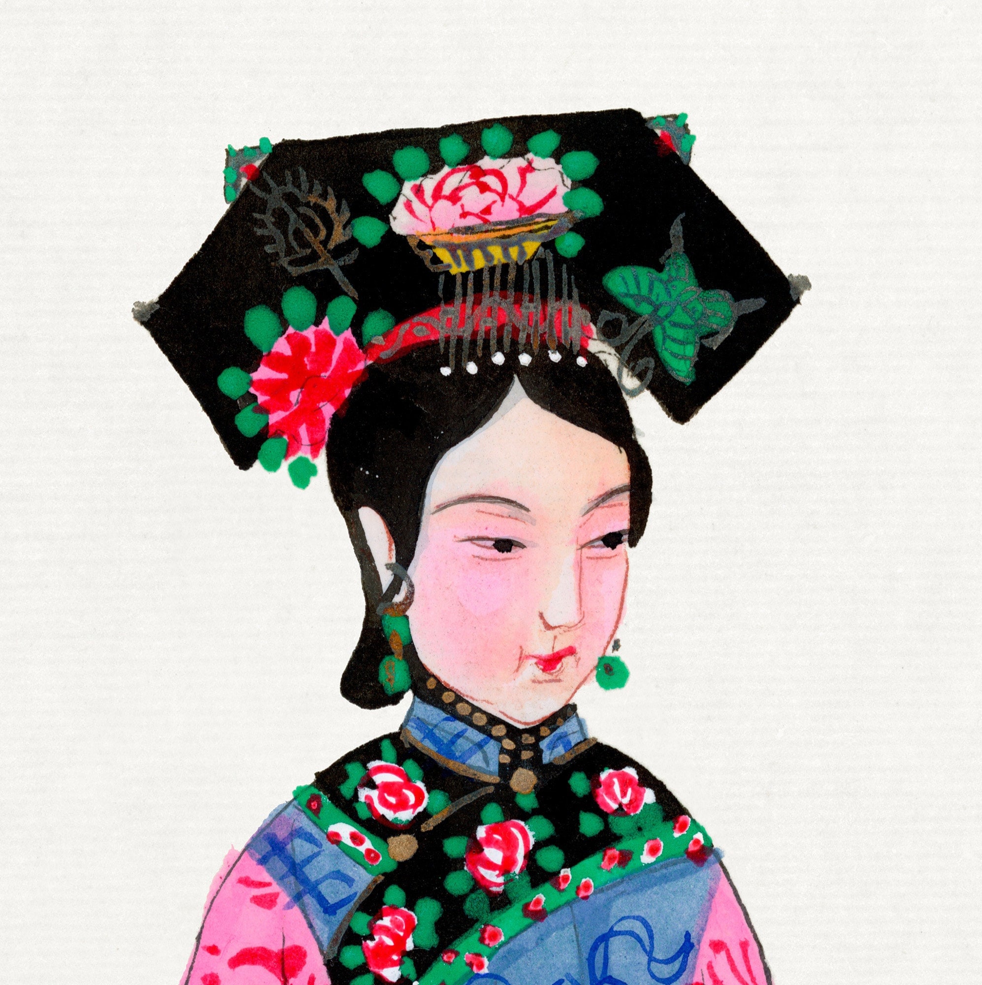 Chinese Digital Print Noblewoman in Traditional Dress of the Qing ...