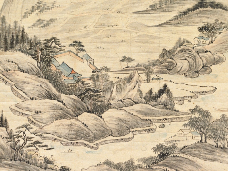 Korean Wall Art Traditional Landscape With Mountains and River - Etsy