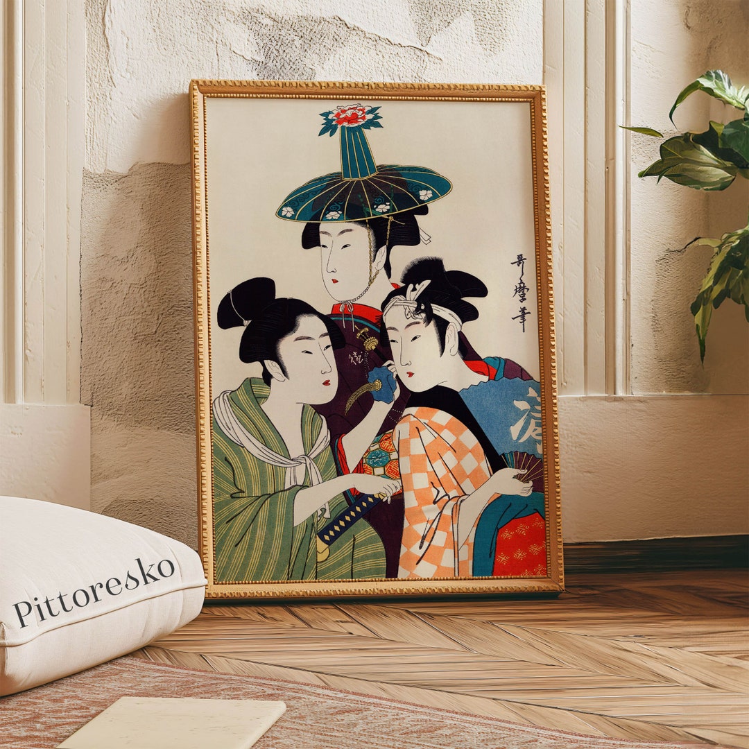 Digital Wall Art by Kitagawa Utamaro Three Young Women or Men Portraits ...