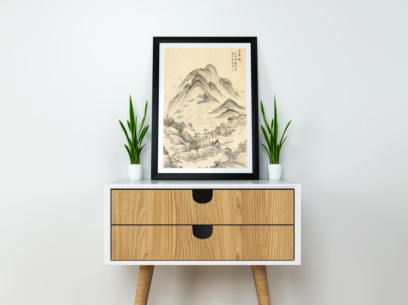 Korean Wall Art Traditional Landscape With Mountains and River - Etsy