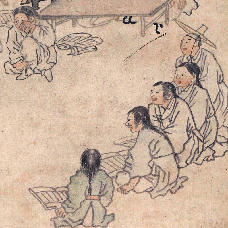 Traditional Korean Wall Art by Kim Hong-do Teacher Students at School ...